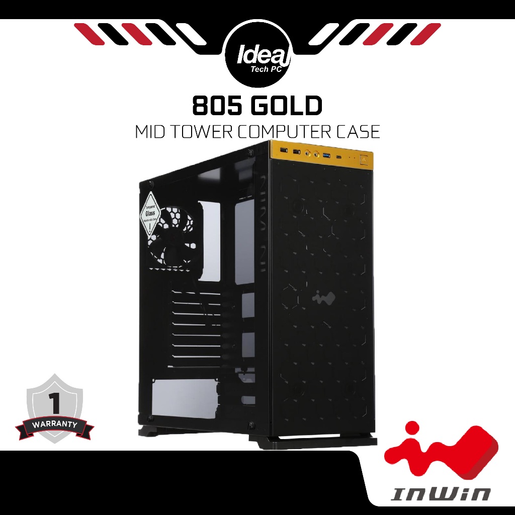 IN WIN 805 GOLD | Black Aluminum | Tempered Glass | ATX | Mid-Tower ...