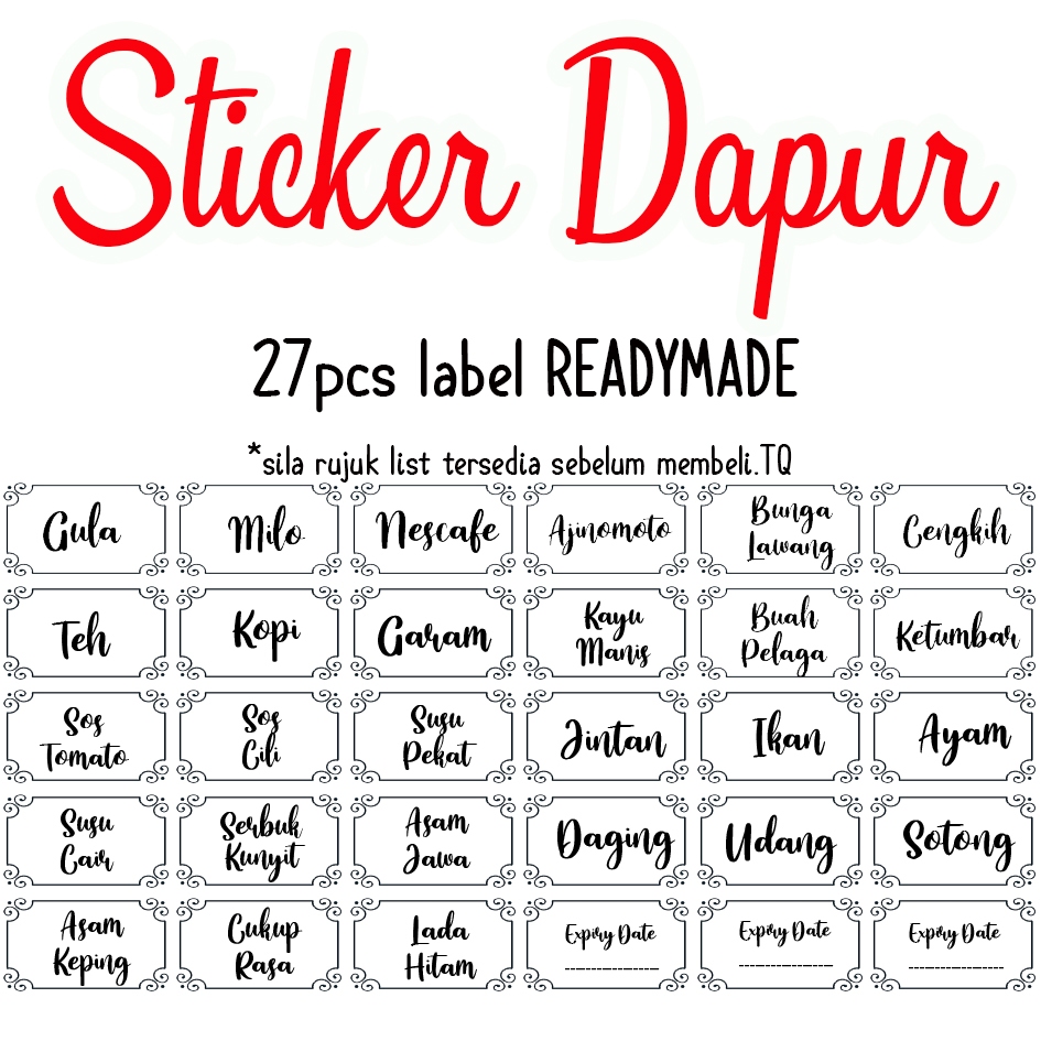 Sticker Label Dapur Transparent Waterproof Kitchen Decoration 3cm x 5cm ...