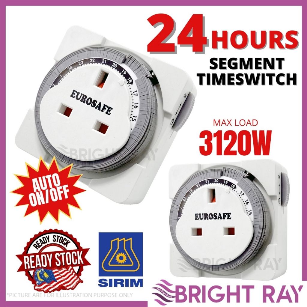 [sirim] Eurosafe Rapid Tech Sunstar Dlx 24hours Segment Timer Switch Auto On Off 13a Plug In