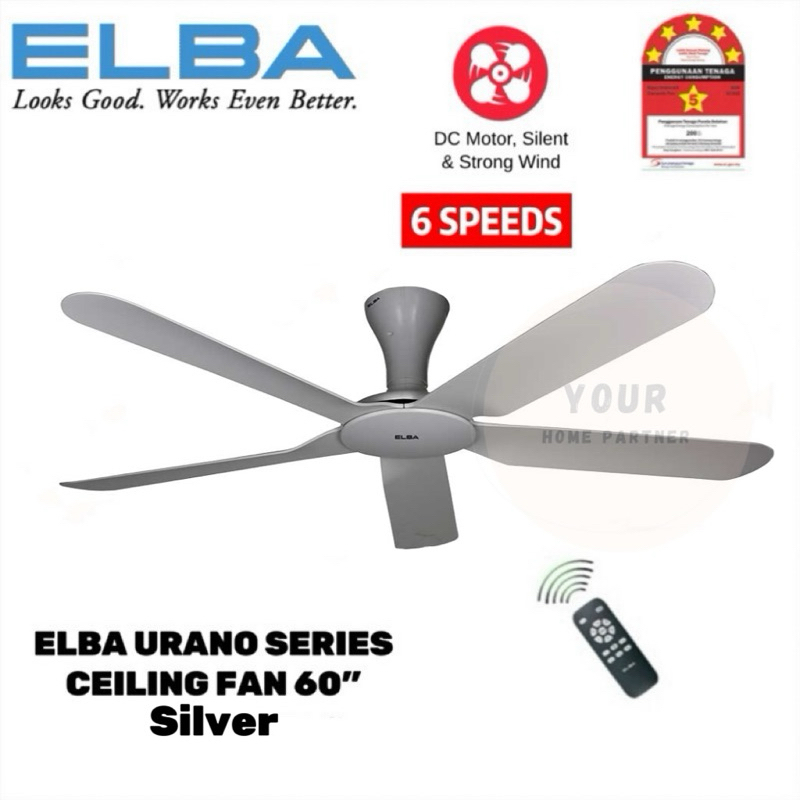 Elba Urano Series DC Remote Ceiling Fan 60 inch” 5 Blades 6 Speeds ECF ...
