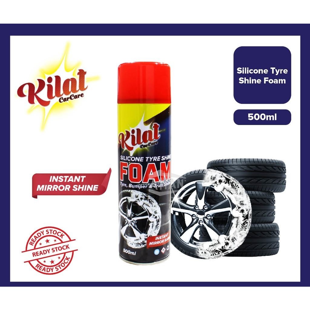 KILAT Silicone Foam Spray Instant Mirror Shine Tyre Bumper Trim Foam ...