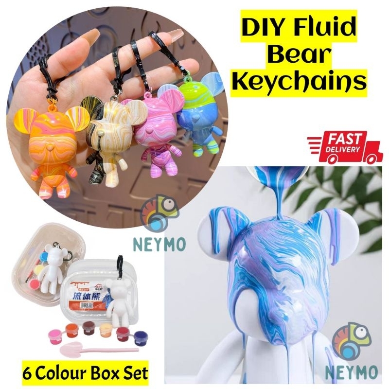 DIY 6 Colour Fluid Bearbrick Mini Keychain Gifts Handmade Painting Bear ...