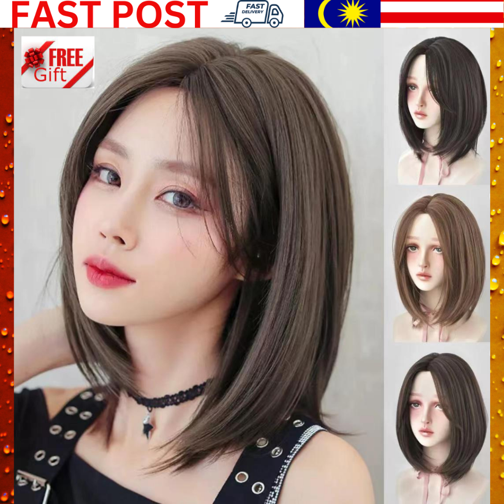 Wig 39CM Rambut Palsu Pendek Lulus Wanita Wig Short Straight Women Wigs ...