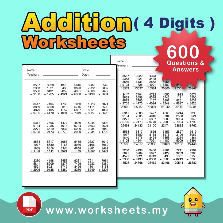 Igcse Math Softcopy 4 Digits Addition Worksheets 1800 Qa Igcse 6975