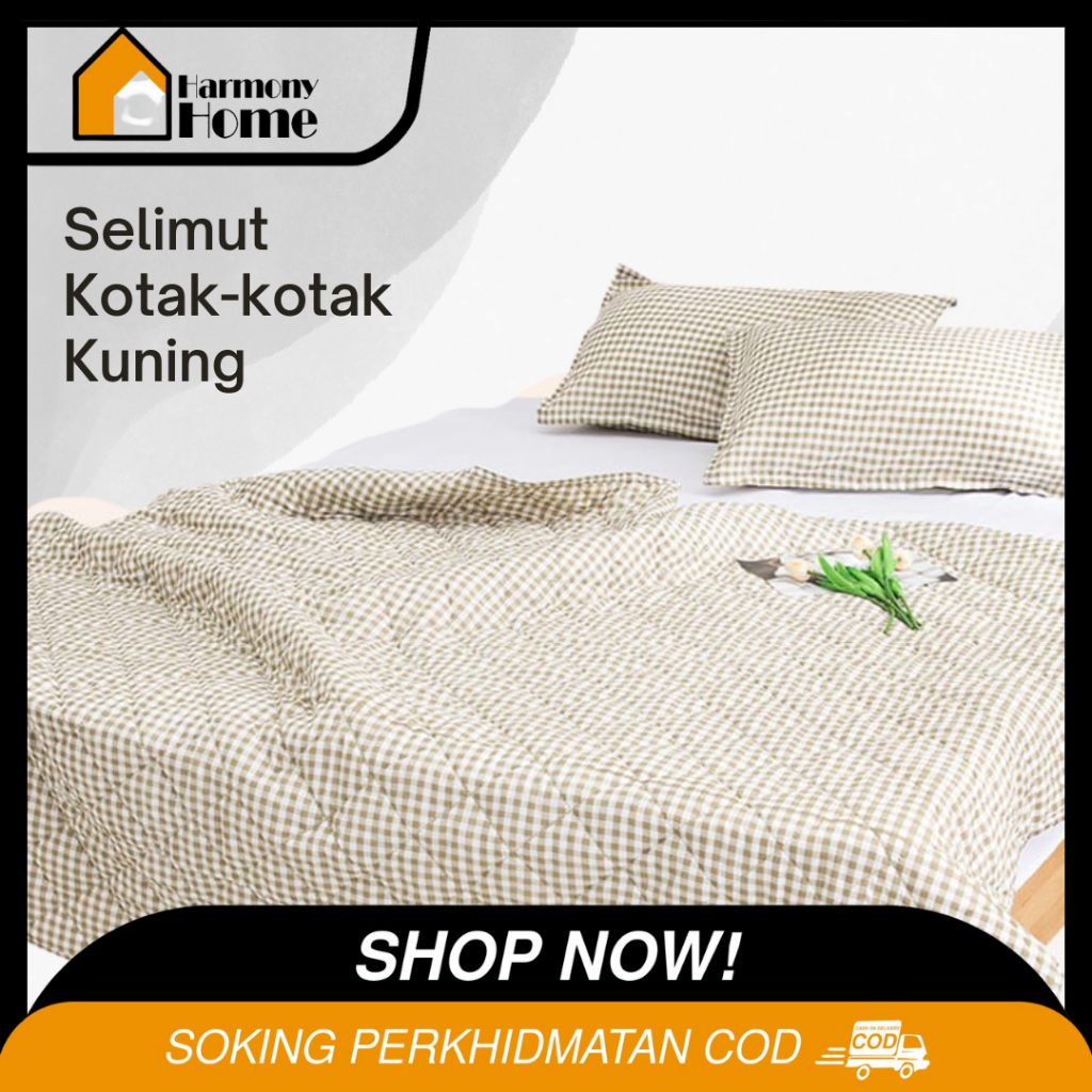 HARMONY Blanket Quilt Bedcover Selimut Kotak Kotak Kuning Lembut ...