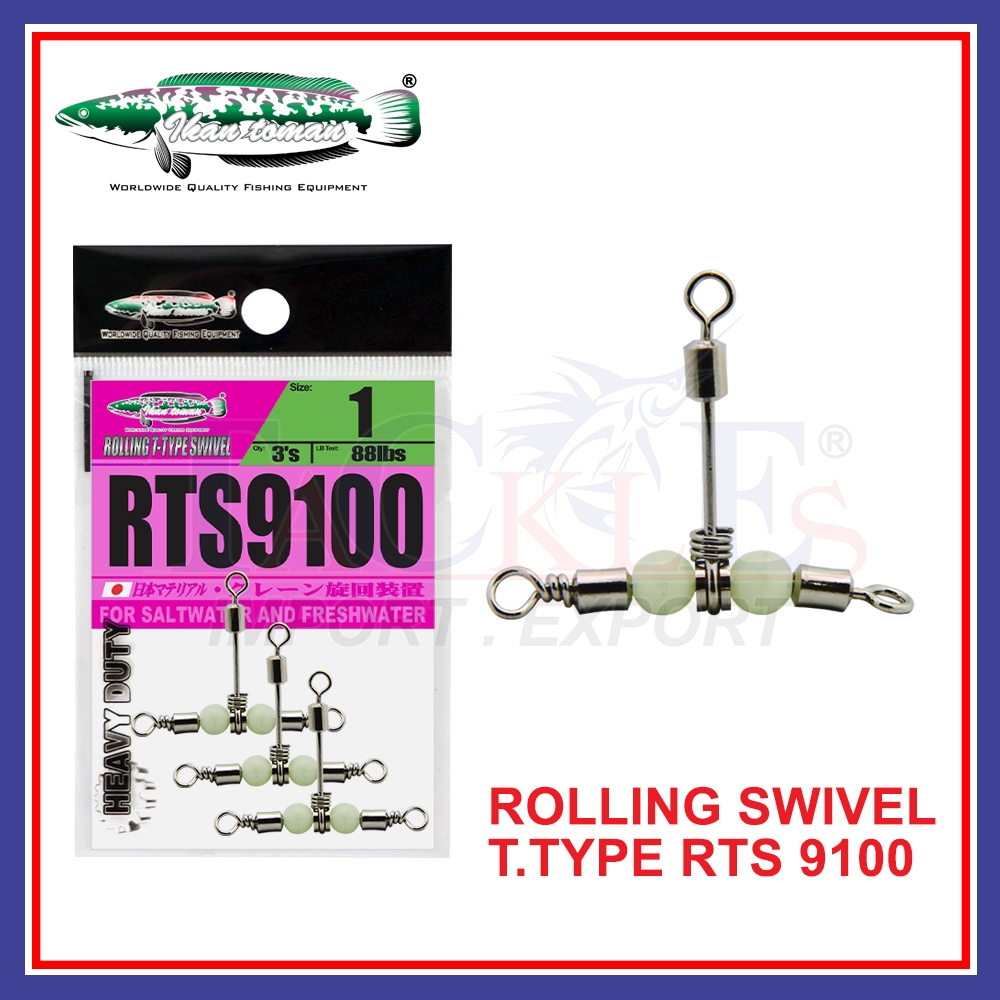 [2-3PCS/pkt] Ikan Toman Rolling Swivel T Type RTS 9100 Snap Fishing ...