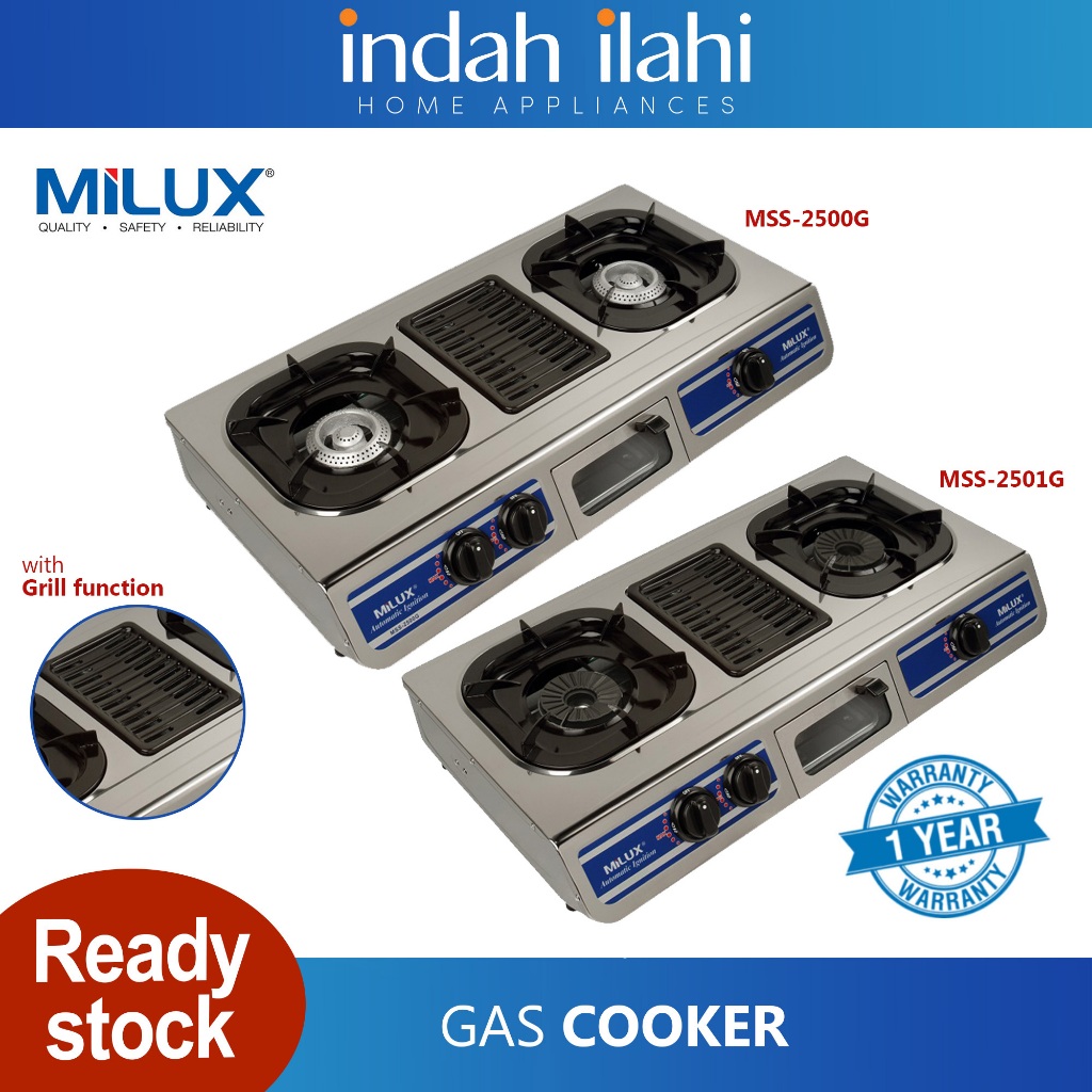 Milux Gas Cooker With Grill Plate MSS-2501G MSS-2500G | Shopee Malaysia