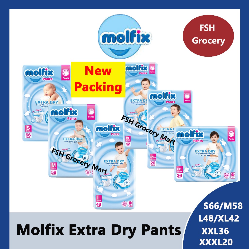 Molfix Extra Dry Pants S66 / M58 / L48 / XL42 / XXL 36 / XXXL 20 | Shopee Malaysia