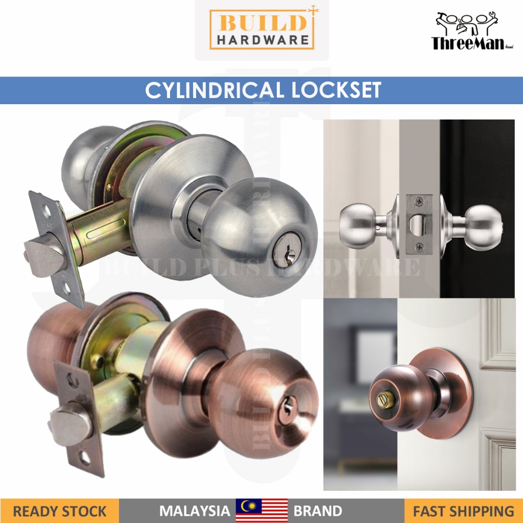 𝑻𝑯𝑹𝑬𝑬𝑴𝑨𝑵 Cylindrical Lockset Door Cylinder Lock Set Stainless Steel 圆锁 ...