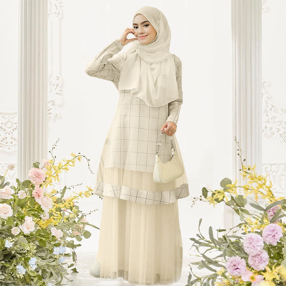 Baju Kurung Moden Baju Raya 2024 Plaid Peplum Baju Kebarung Mesh Kurung ...