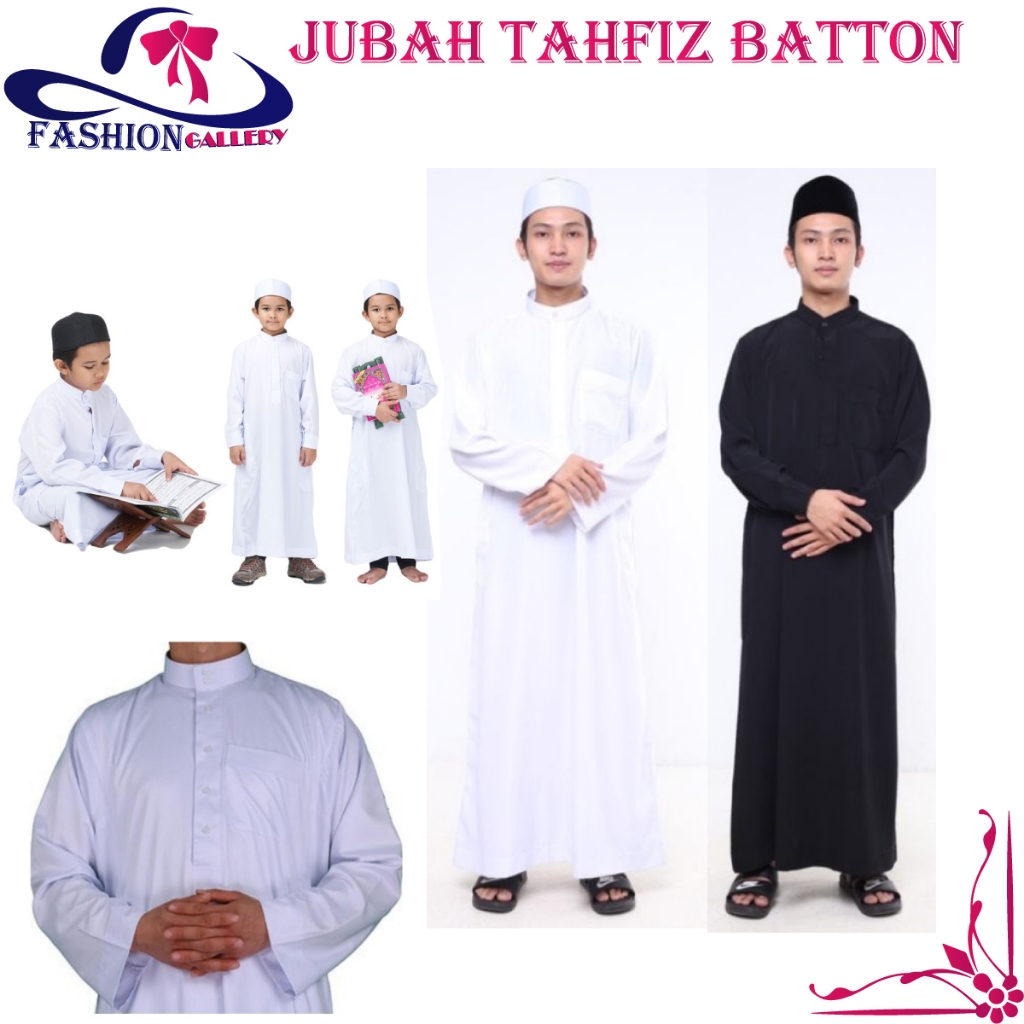 JUBAH TAHFIZ LELAKI BaTTON Dewasa dan Kanak-Kanak Putih dan Hitam Umrah ...