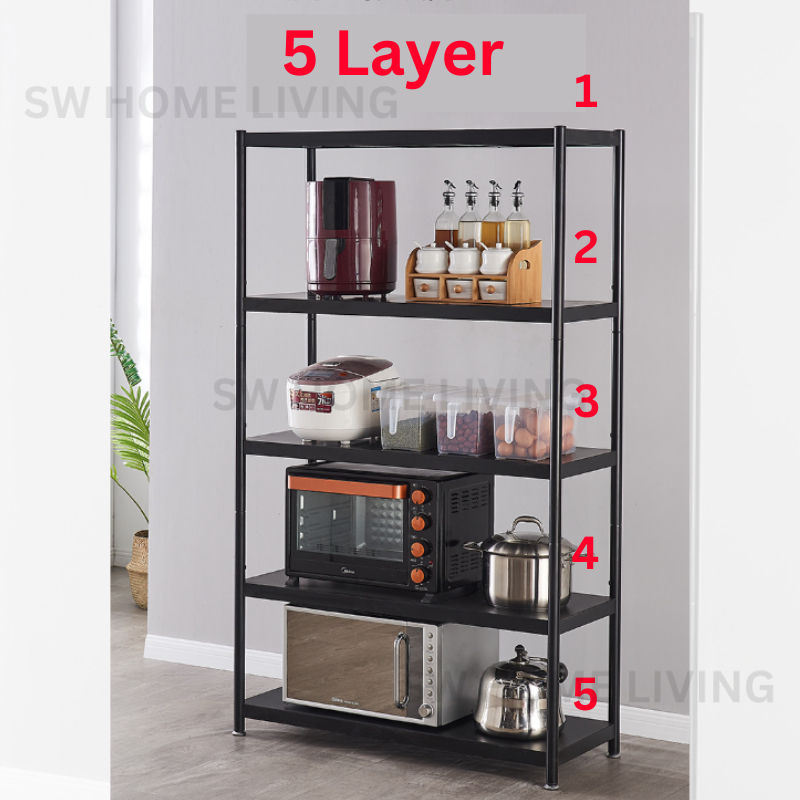 SW 5 Layer Foldable Storage Rack Stand Coway Rack Home Tool Cart ...
