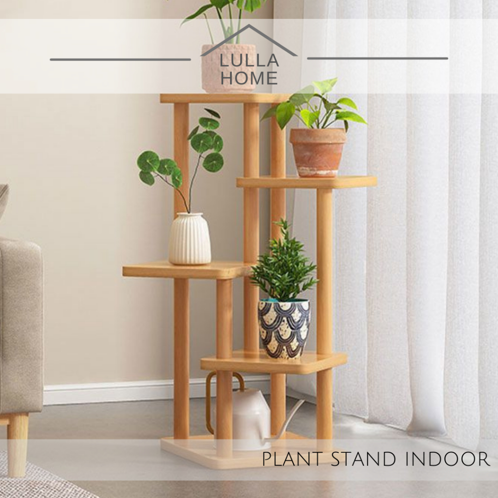 LullaHome Indoor Wood Plant Rack Flower Multilayer Pots Stand Home ...