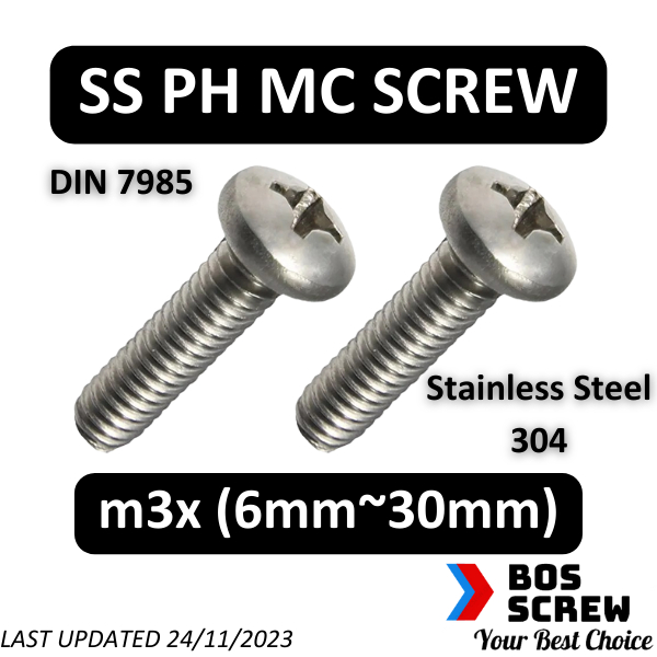 SS Pan Head Machine Screw m3 x 6mm ~ 30mm (Stainless Steel 304) (Coarse ...
