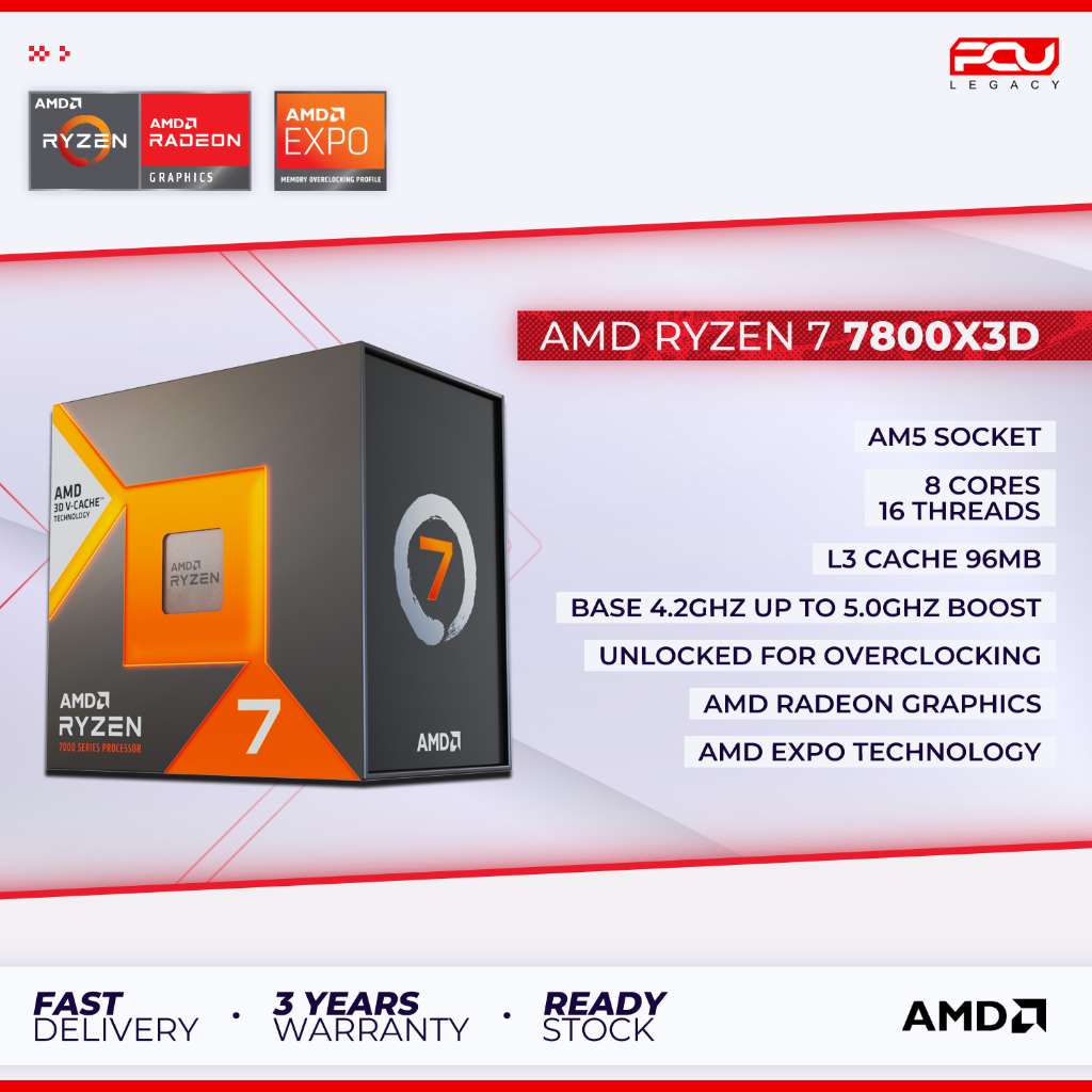 # PCU LEGACY # AMD RYZEN 7 7700 7700X 7800X3D / AM5 PROCESSOR / 3Y ...