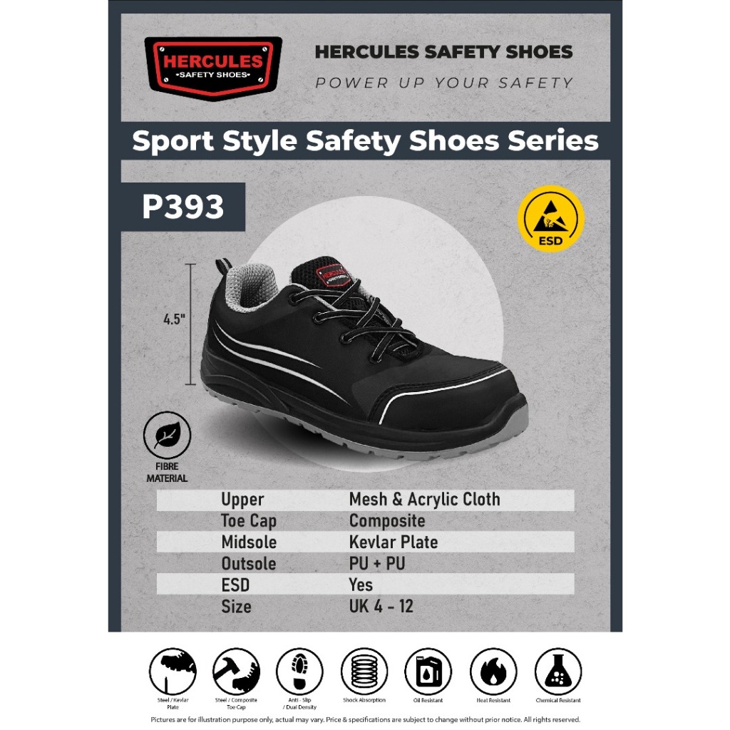 Hercules ESD Safety Shoes P393 Sz4-12 Light Weight | Shopee Malaysia