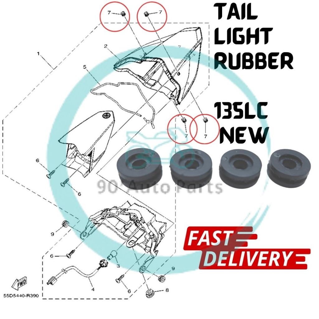 YAMAHA MOTOR LC135 V2 V3 V4 V5 V6 V7 LC 4S LC 5S TAIL LAMP RUBBER TAIL ...