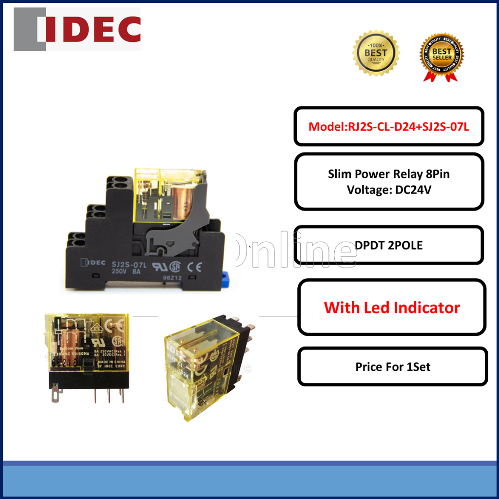 IDEC 8PIN AND 5PIN RELAY FLAT DPDT WITH LED INDICATOR 24VDC/230VAC ...