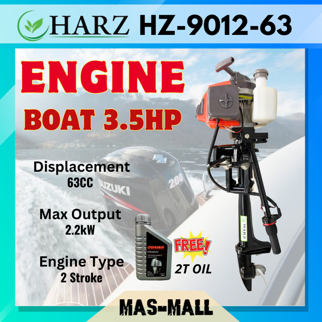 [100% ORIGINAL] HARZ HZ-9012-63 180MM 63CC Engine Boat Outboard Machine ...