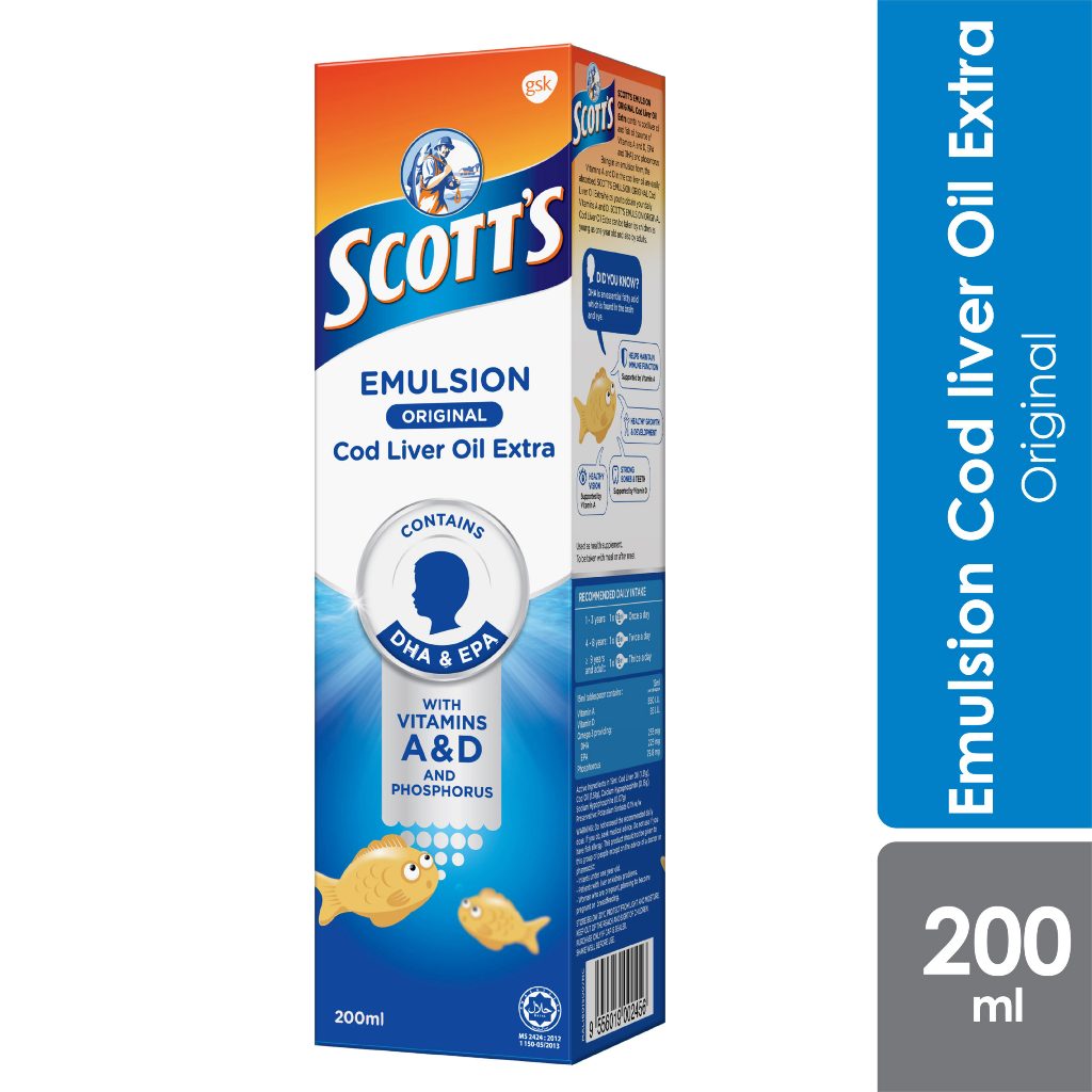 Scotts Emulsion Original Cod Liver Oil Extra DHA & EPA ( 200ml ...