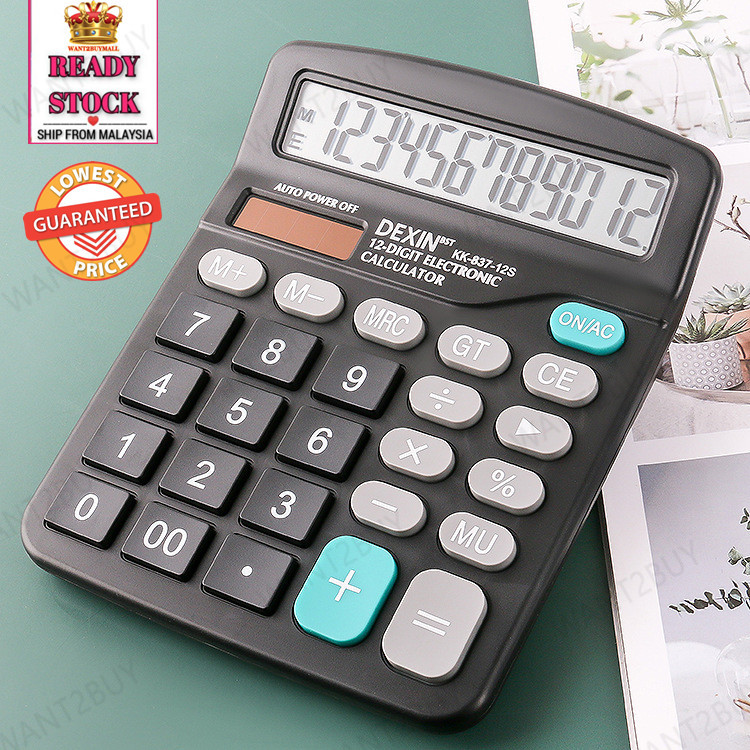 DEXIN Calculator 12-digit Dual Power Large Screen Electronic Calculator ...