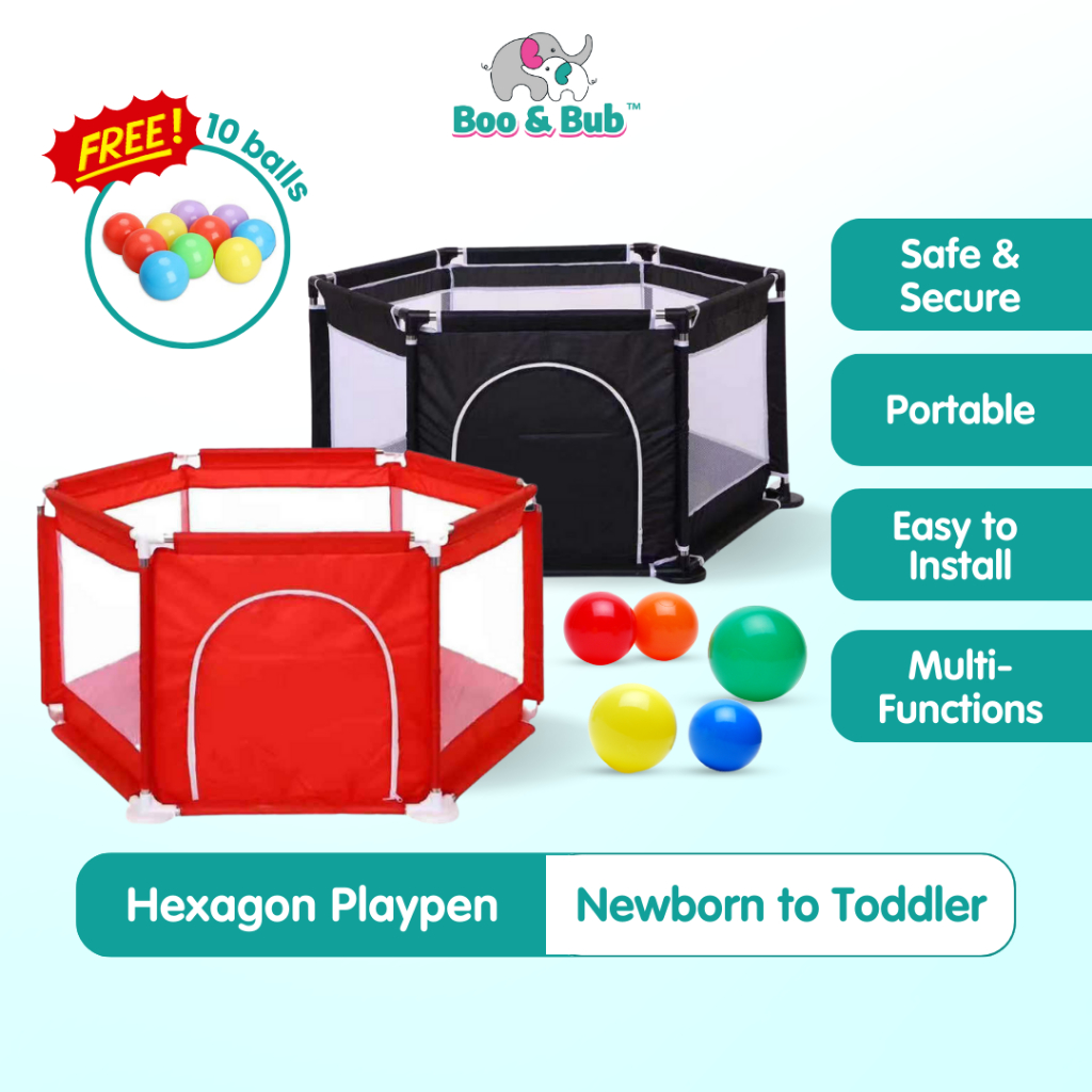 Boo&Bub Foldable Hexagon Playpen Playground Kids Indoor Baby Play Fence ...