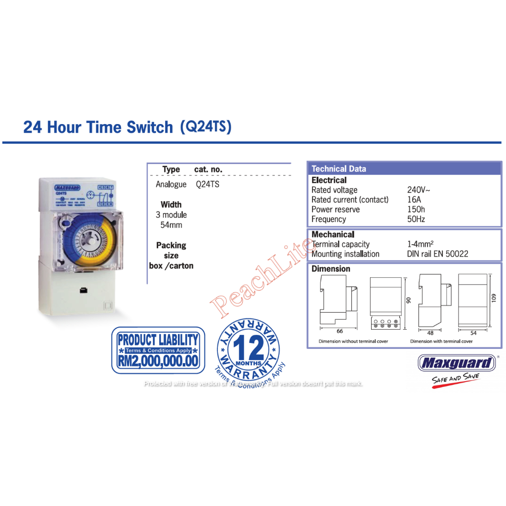 MAXGUARD - 24 HOURS TIME SWITCH TIMER (Q24TS/Q24TH) HAGER EH-711 (OLD ...