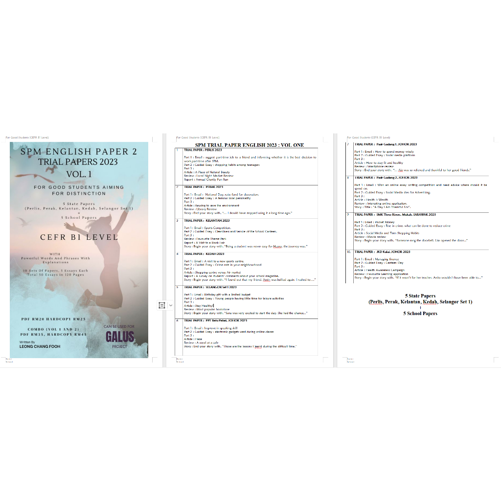 Hardcopy 2023 English Paper 2 Answers Trial Paper SPM CEFR B1 Vol 1 ...