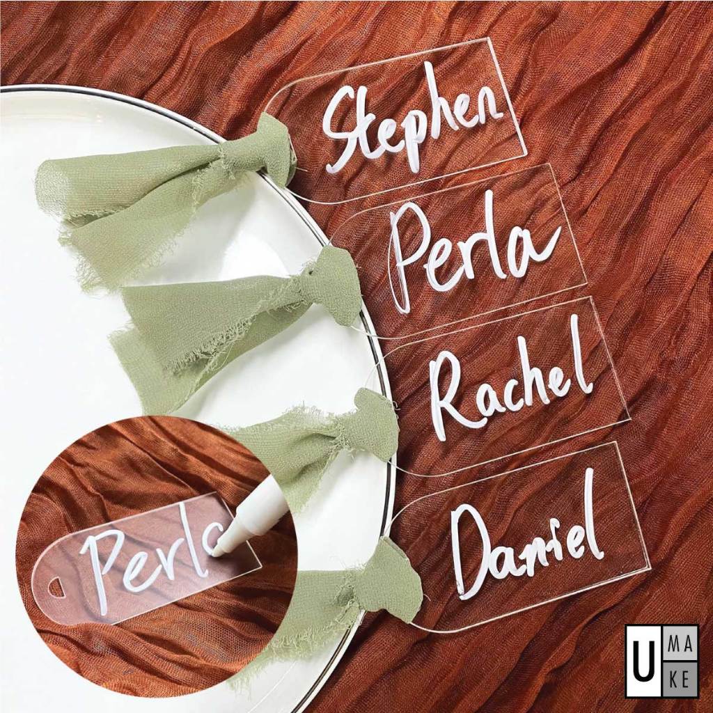 10 Pcs Acrylic Wedding Place Card Guest Name Tag Silk Ribbon Hanging ...