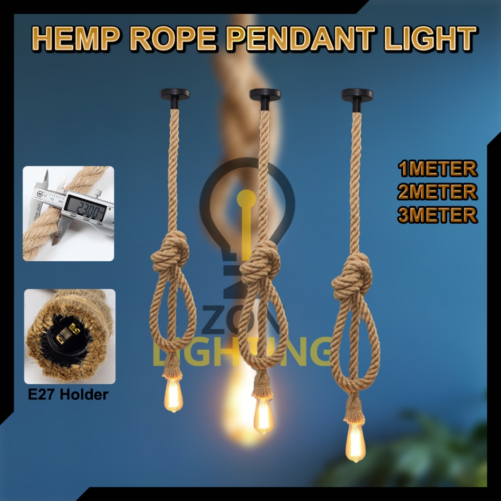 Hemp rope pendant light 1M 2M E27 bulb holder G45 ST64 G80 G95 G125 LED ...