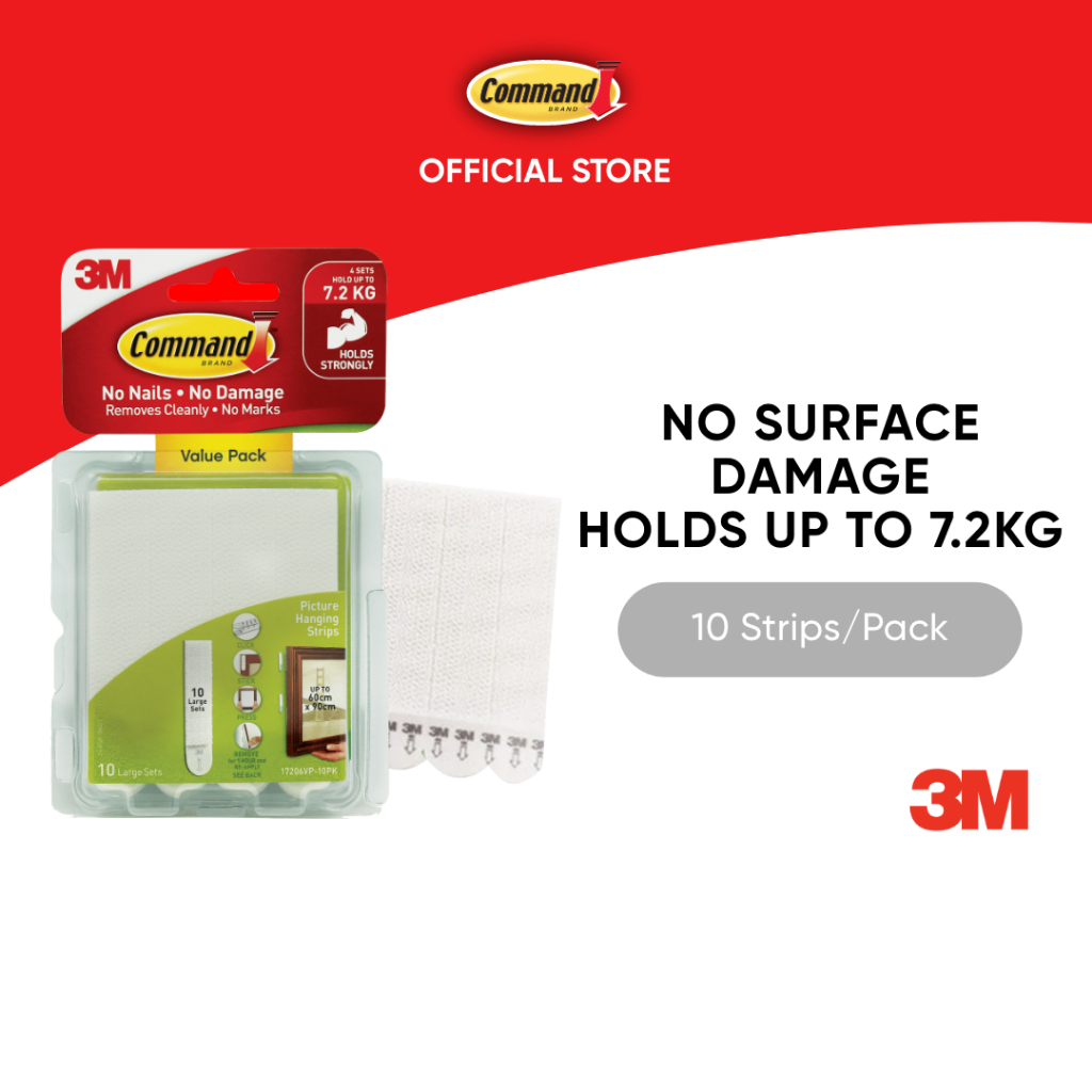 3M™ Command™ Picture Hanging Strips, 17206VP-10PK, Holds Up to 7.2kg ...
