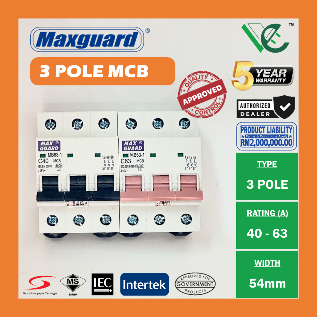 MAXGUARD 3 POLE MCB 6KA 40A/63A MINIATURE CIRCUIT BREAKER (SIRIM ...