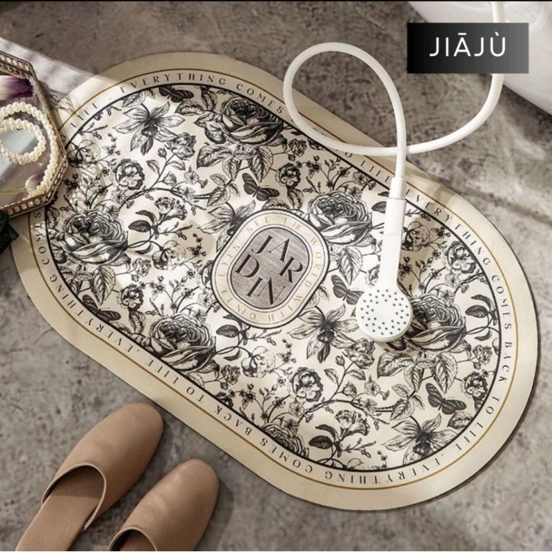 Jiaju Luxury Floor Mat Vintage French bathroom Floor Mat Quick Drying Non-Slip Oval Diatom Mud ...