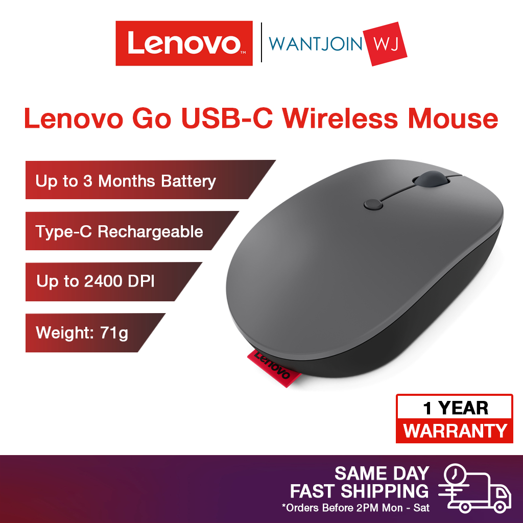 Lenovo Go Rechargeable Wireless Mouse - Adjustable 800/1600/2400 DPI ...