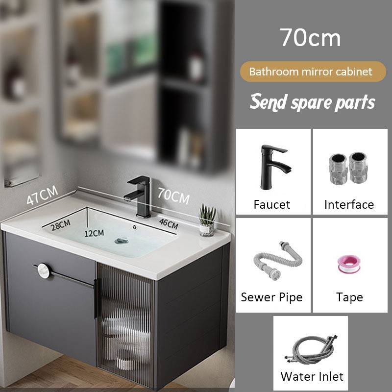 🚚60 70 80CM Aluminum Bathroom Cabinet Basin Set Storage Mirror Box with Mirror Ceramic Sink ...