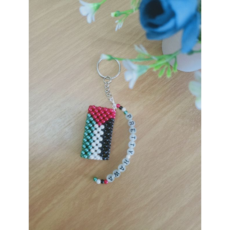[UPGRADED BEAD] Keychain bendera palestin beaded keychain manik ...