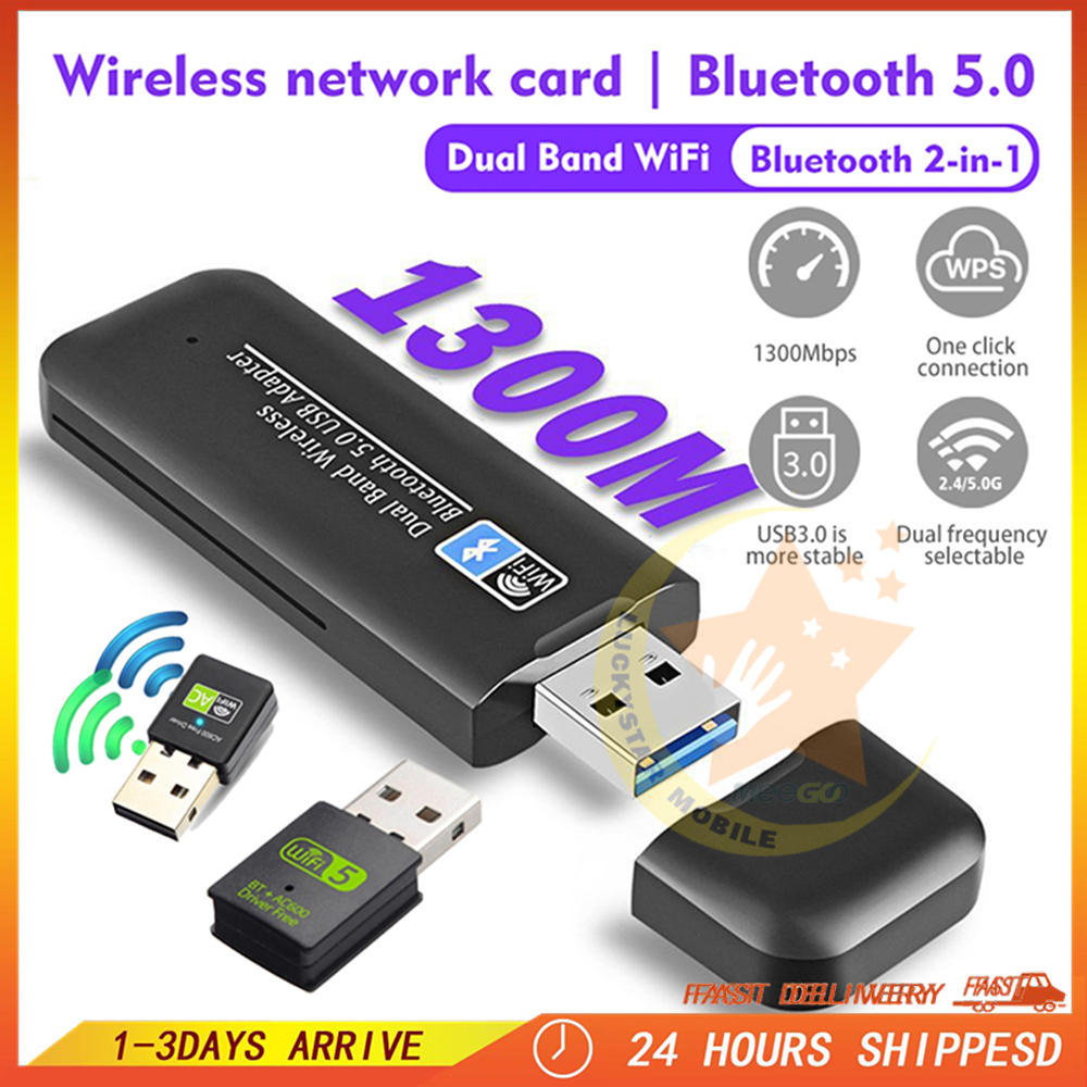 Wireless USB WiFi/BT Adapter 1300Mbps 5G+2.4Ghz Dual Band Mini Adapter ...