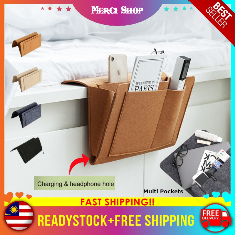 MS Bedside Felt Storage Bag with Pockets Bed Sofa Desk Hanging ...