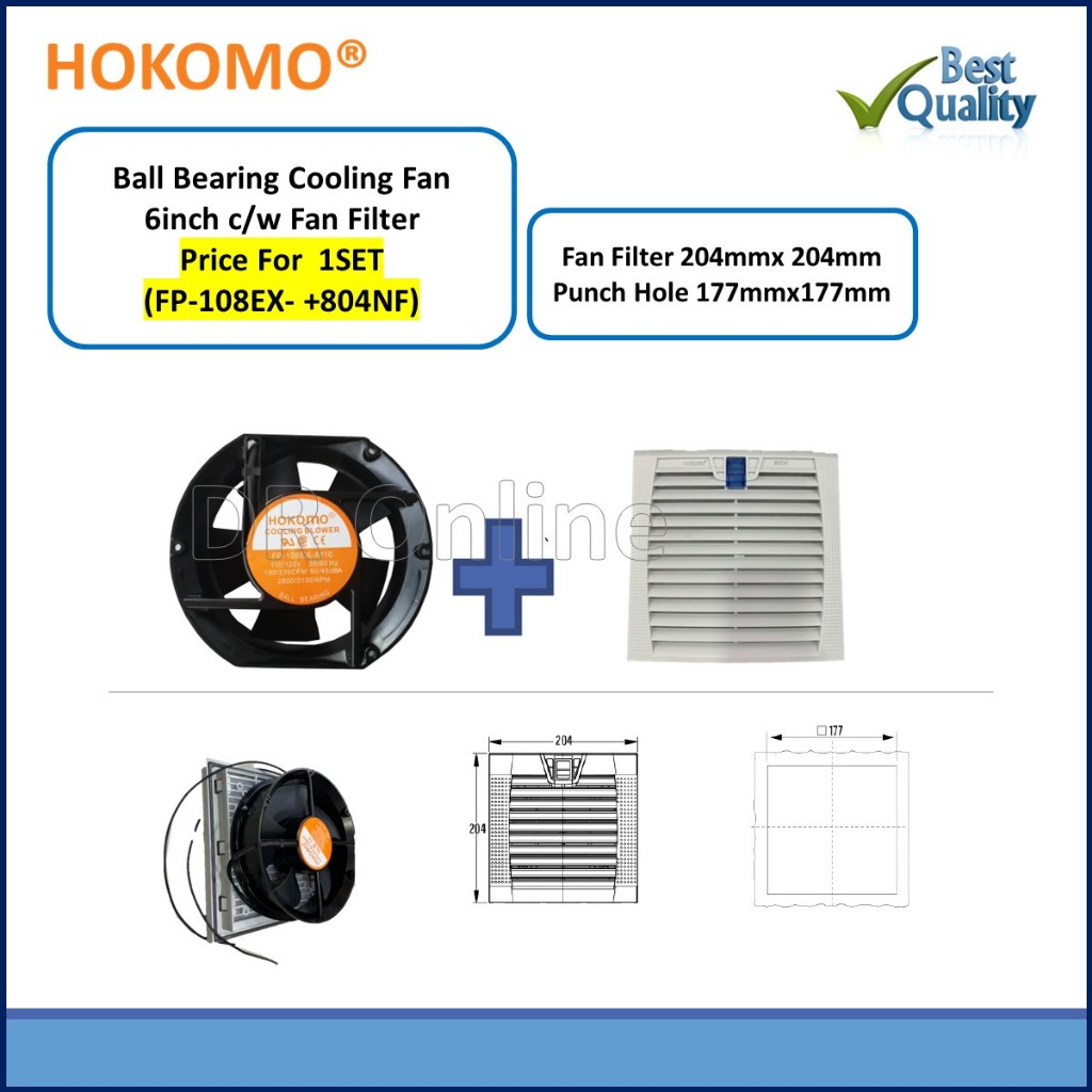 HOKOMO Cooling Blower Fan Axial fan Round/Square type 6inch Ball Bearing, 240VAC /110VAC/ 415VAC ...