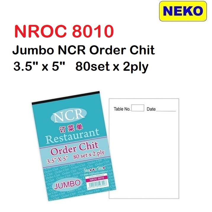 3.5" x 5" Jumbo NCR Restaurant Order Chit Book 80set x 2ply ( 10book ...