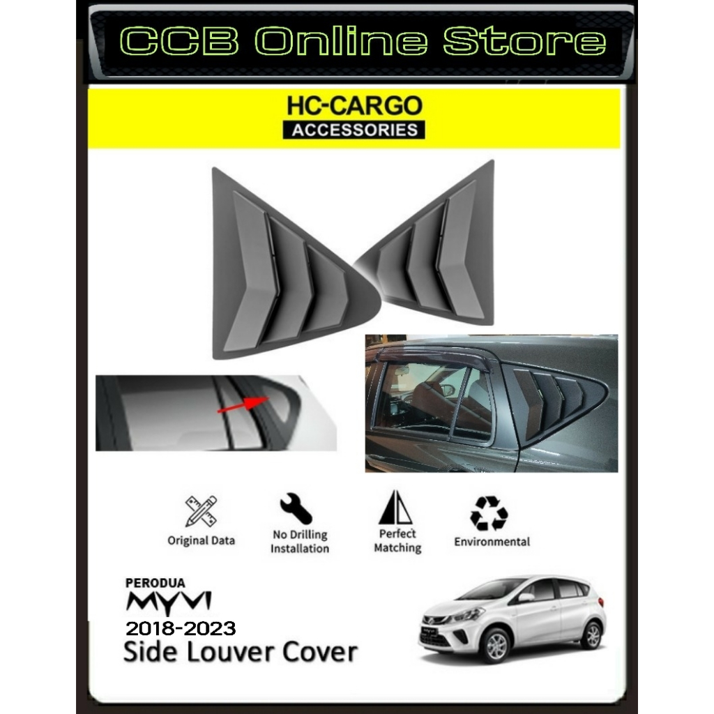Perodua Myvi 2018-2024 Black Rear Side Louver Cover Window Triangle ...