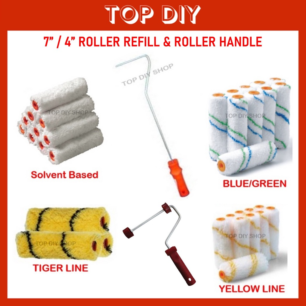 4" & 7" Paint Roller Refill And Paint Roller Handle Wall Painting Tools ...