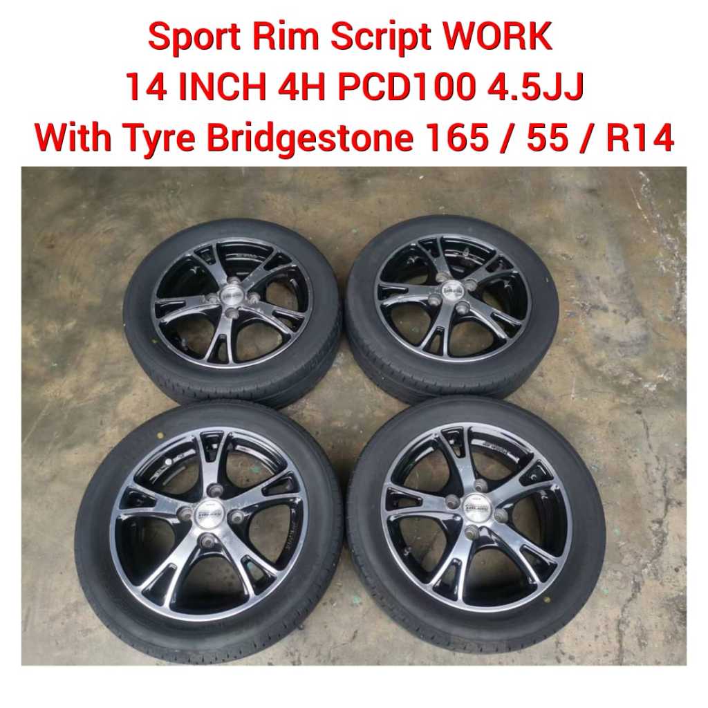 Sport Rim Script Work 14 Inch 4H PCD100 4.5JJ With Tyre Bridgestone 165 ...