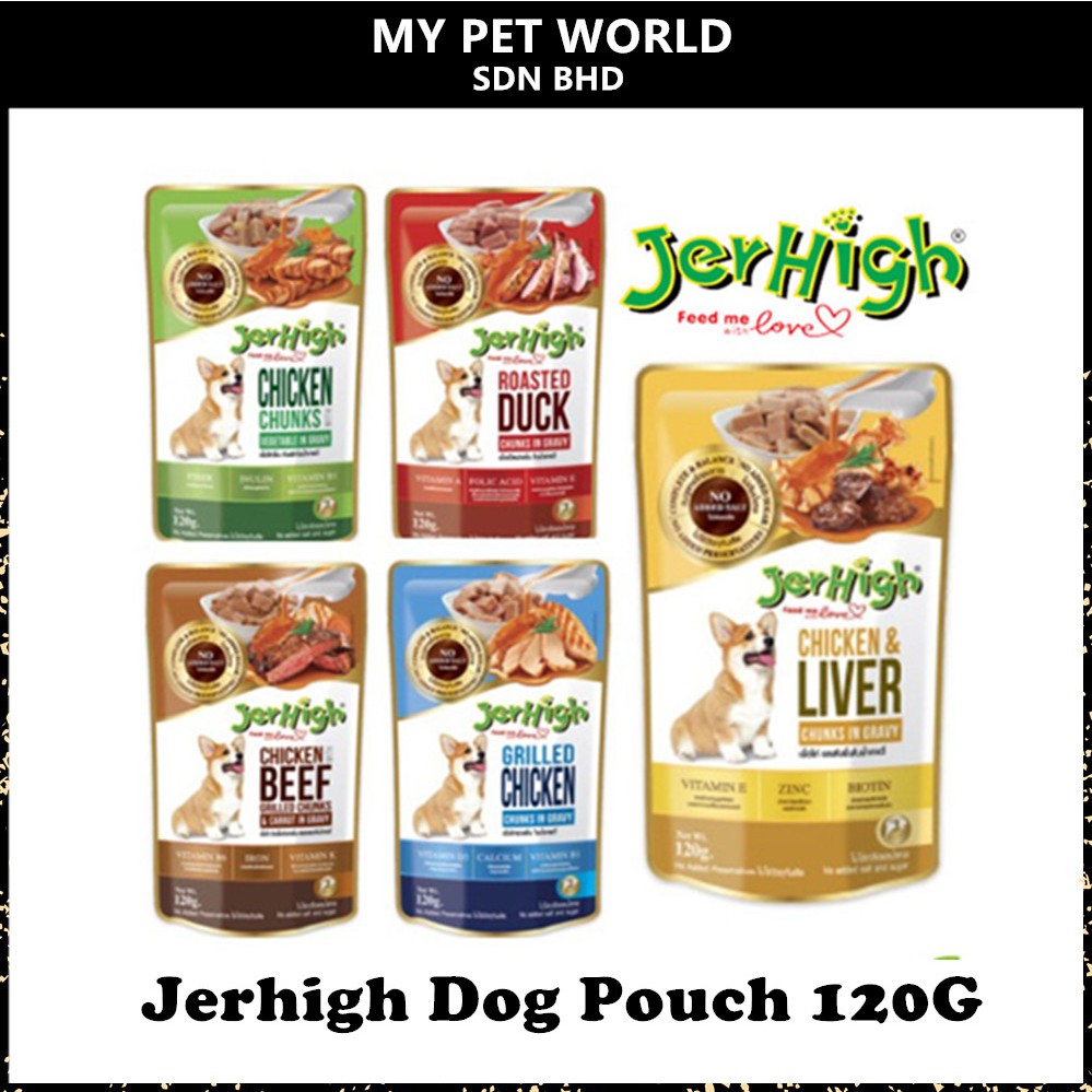 Jerhigh Chicken Beef Duck Liver Vegetables in Gravy Dog Pouch Wet Food ...
