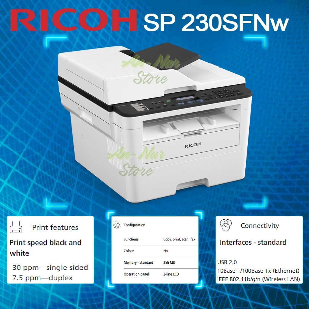 Ricoh SP 230sFNW SP 230DNW Wireless Mono Laser Printer similar L2550dw L2715dw LBP6030w M12A ...