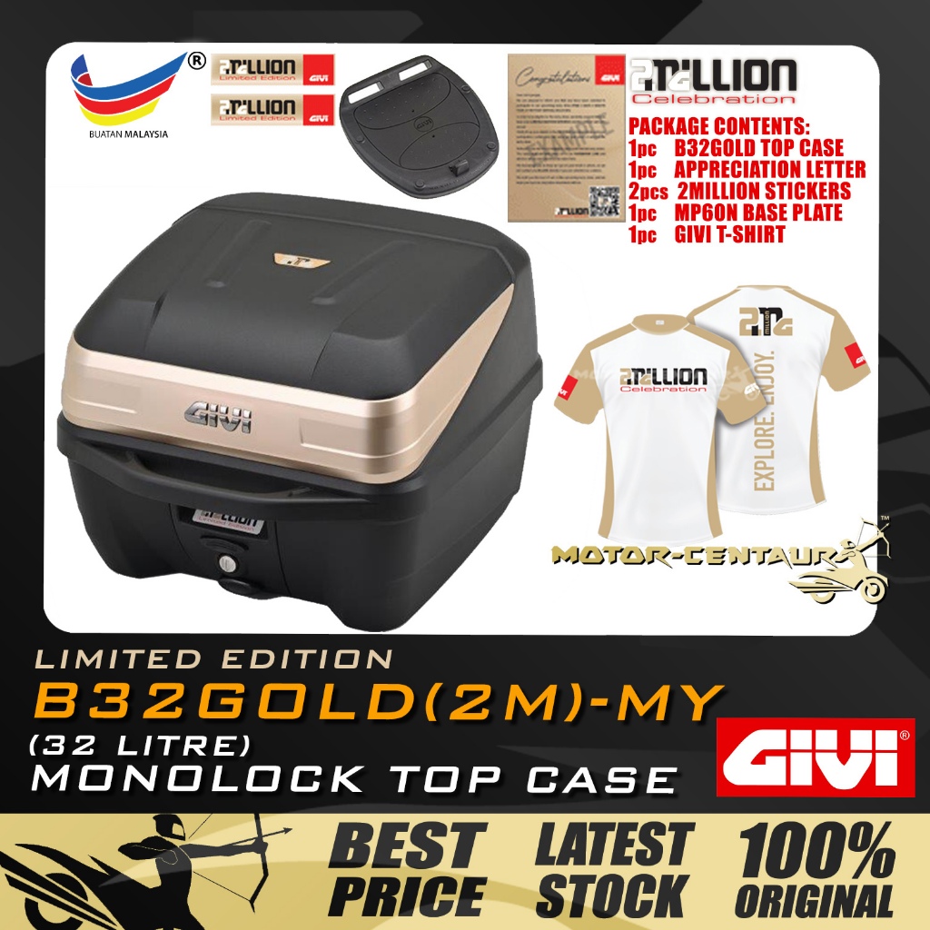 KOTAK/BOX GIVI MONOLOCK TOP CASE BOLD B32,B32N,B32NB,B32N-ADV,B32NB-ADV, B32GOLD GOLD/SILVER ...