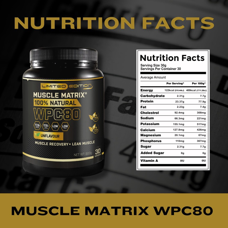 Muscle Matrix 100% Natural Whey WPC80 (0.9kg) - Whey Protein, Build ...