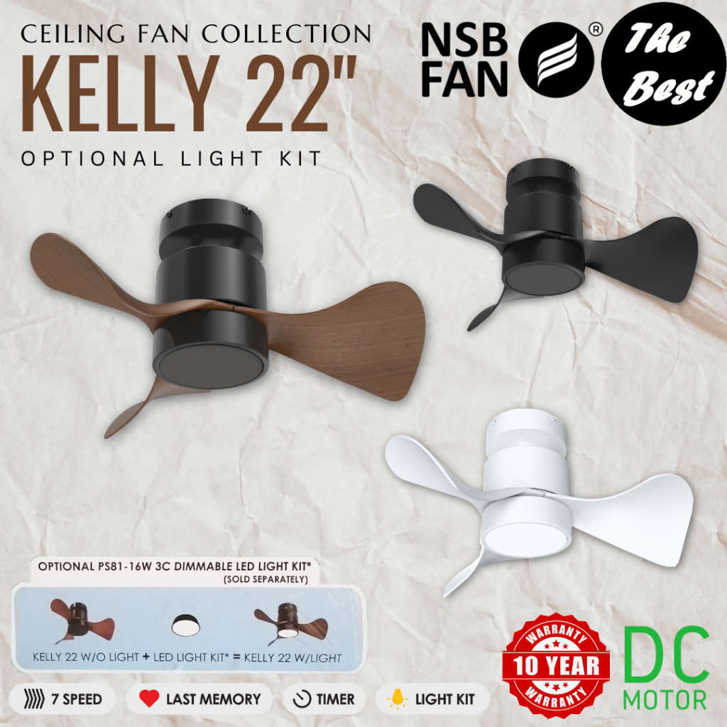 NSB FAN | KELLY 22 INCH DC MOTOR CEILING FAN 3 BLADE R/F 7 SPEED BUILD ...