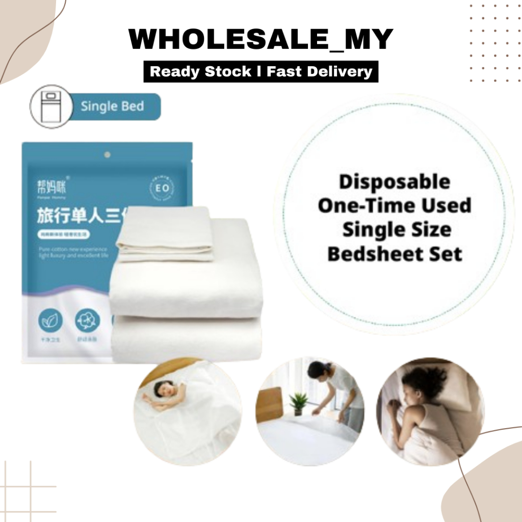 [Single Size] Disposable One-Time Used 3-in-1 Bedsheet Set Pillow Case ...