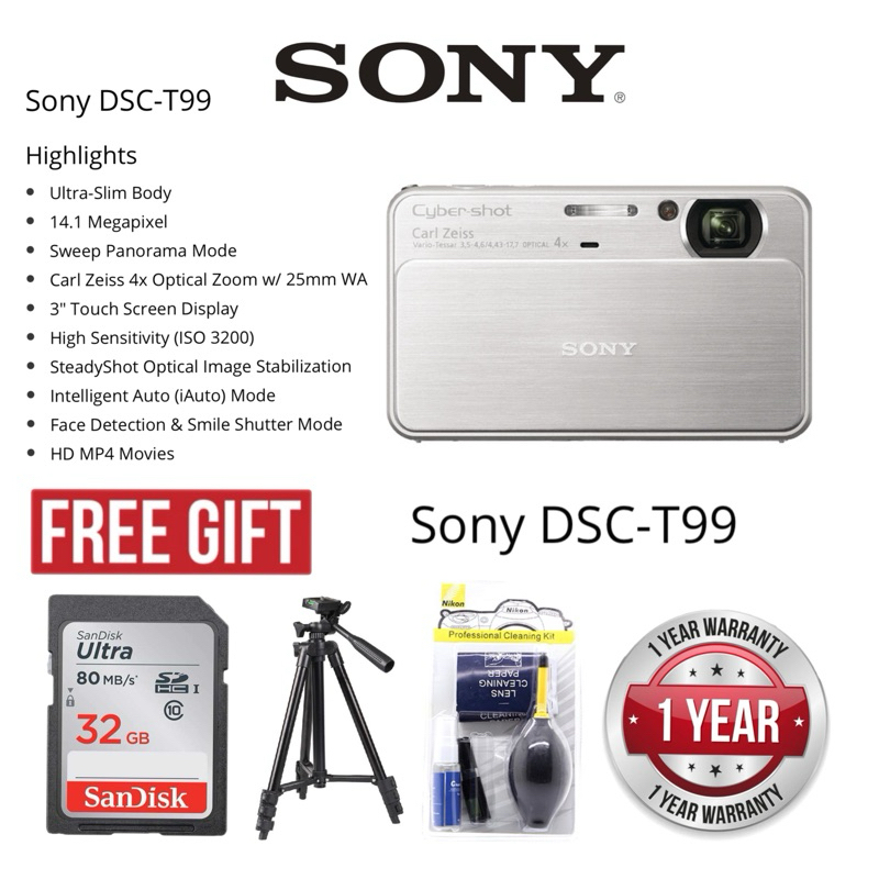 SONY CYBERSHOT DSC-T99 DIGITAL CAMERA POINT AND SHOT CAMERA (1 YEARS ...